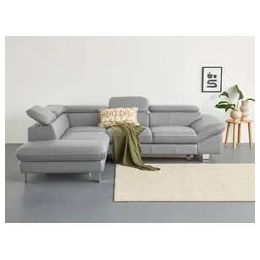 Ecksofa COTTA "Driver L-Form", grau (argent), B:268cm H:73cm T:214cm, Kunstleder SOFTLUX;LEDER BEEFY (ein abgedecktes Spalt-Rindsleder) im Sitz und R&uuml;cken (Korpus in Kunstleder);Luxus-Kunstleder;Leder Pampas (echtes Rindsleder) im Sitz und R&uuml;cken (R&uuml;ckseite mit Spannstoff bezogen), Sofas, Ecksofa, mit Kopfteilverstellung, wahlweise mit Bettfunktion & Bettkasten