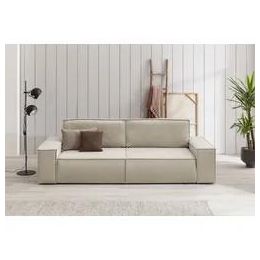 3-Sitzer Home Affaire "SHERWOOD Schlafsofa (257cm) Cord, Samtvelours, Vintage-Lederoptik", beige (cream), B:257cm H:85cm T:106cm, 100% Polyester, Sofas, Schlaffunktion mit Bettkasten (ca. 136/200cm)