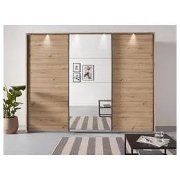 Schwebet&uuml;renschrank Rauch "Kleiderschrank Schrank Garderobe OTELI inkl. 3 Innenschubladen", braun (eiche artisan), B:278cm H:214cm T:68cm, Holzwerkstoff, Schr&auml;nke, Schwebet&uuml;renschrank, mit Mittelspiegel und Passepartout optional mit Beleuchtung