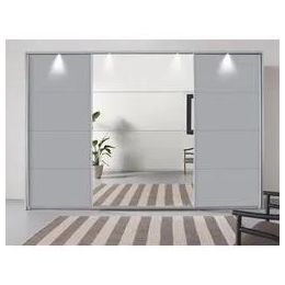 Schwebet&uuml;renschrank Rauch "Kleiderschrank Schrank Garderobe OTELI inkl. 3 Innenschubladen", grau (seidengrau), B:323cm H:233cm T:68cm, Holzwerkstoff, Schr&auml;nke, Schwebet&uuml;renschrank, mit Mittelspiegel und Passepartout optional mit Beleuchtung