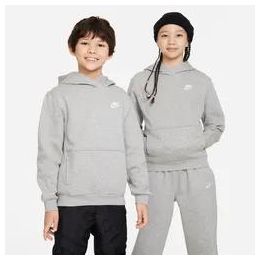 Kapuzensweatshirt Nike SPORTSWEAR "K NSW CLUB FLC HDY LBR", M&auml;dchen, Gr. S (128/134), grau (dk grau heather, wei&szlig;), angeraute Sweatware, Obermaterial: 80% Baumwolle, 20% Polyester, unifarben, Basic normal, Rundhals, angesetztes B&uuml;ndchen, Sweatshirts, f&uuml;r Jugendliche, mit K&auml;ngurutasche, aus Baumwollmischung