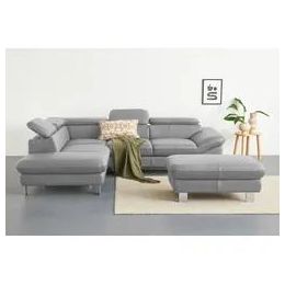 Ecksofa COTTA "Driver L-Form", grau (argent), B:268cm H:73cm T:214cm, Kunstleder SOFTLUX;LEDER BEEFY (ein abgedecktes Spalt-Rindsleder) im Sitz und R&uuml;cken (Korpus in Kunstleder);Luxus-Kunstleder;Leder Pampas (echtes Rindsleder) im Sitz und R&uuml;cken (R&uuml;ckseite mit Spannstoff bezogen), Sofas, Ecksofa, mit Kopfteilverstellung, wahlweise mit Bettfunktion & Bettkasten