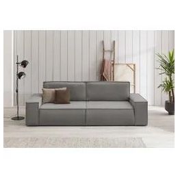 3-Sitzer Home Affaire "SHERWOOD Schlafsofa (257cm) Cord, Samtvelours, Vintage-Lederoptik", grau, B:257cm H:85cm T:106cm, 100% Polyester, Sofas, Schlaffunktion mit Bettkasten (ca. 136/200cm)