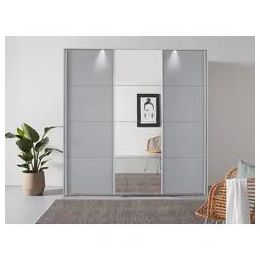 Schwebet&uuml;renschrank Rauch "Kleiderschrank Schrank Garderobe OTELI inkl. 3 Innenschubladen", grau (seidengrau), B:211cm H:214cm T:68cm, Holzwerkstoff, Schr&auml;nke, Schwebet&uuml;renschrank, mit Mittelspiegel und Passepartout optional mit Beleuchtung
