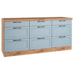 Unterschrank KOCHSTATION "KS-Lana", blau (matt hellblau, wotaneiche), B:180cm H:86cm T:60cm, Holzwerkstoff, MDF, Schr&auml;nke, Unterschrank, Breite 180 cm