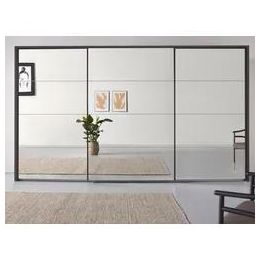 Schwebet&uuml;renschrank Rauch "Kleiderschrank Schrank Garderobe OTELI inkl. 3 Innenschubladen", grau (graumetallic), B:368cm H:233cm T:68cm, Holzwerkstoff, Schr&auml;nke, Schwebet&uuml;renschrank, mit Spiegelfront und Passepartout optional mit Beleuchtung