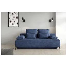 Schlafsofa WERK2 "Indira Samtvelour Boucle Bezug, Breite 206cm, Liegefl&auml;che 202/145cm", blau (nachtblau), B:206cm H:97cm T:98cm, 100% Polyester, Sofas, Schlafsofa, 2-Sitzer Sofa & Schlafcouch mit Bettkasten