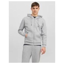 Jack & Jones Kapuzensweatjacke JACK & JONES "JJEBRADLEY mit Kapuze, ideal f&uuml;r kalte Jahreszeit", Damen, Gr. L, grau (light grau melange), angeraute Sweatware, Obermaterial: 61% Polyester, 39% Baumwolle, meliert, relaxed fit normal, ohne Ausschnitt, Rippb&uuml;ndchen, Sweatjacken, Materialmix, relaxed fit