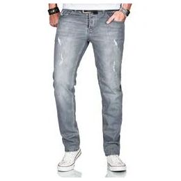 Slim-fit-Jeans Alessandro Salvarini "ASCatania", Herren, Gr. W32L34, L&auml;nge 34, grau (as, 164, grau used), Denim/Jeans, 98% Baumwolle, 2% Elasthan, Destroyed-Effekte, leichte Abriebeffekte, Basic, schmal, Jeans Slim-fit-Jeans, mit used look Effekt und mit 2% Elasthan