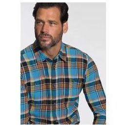 MAN'S WORLD Flanellhemd MAN'S WORLD, Herren, Gr. XXXL (47/48), N-Gr, blau (blau braun), Flanell, Obermaterial: 100% Baumwolle, kariert, normal, 2-Knopf-Manschette, Hemden, mit 2 Brusttaschen