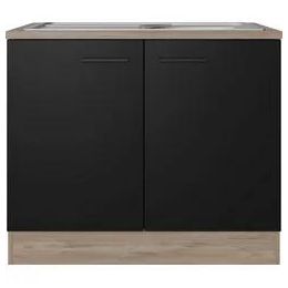 Sp&uuml;lenschrank Flex-Well "Capri", schwarz (schwarz, endgrain oak), B:100cm H:85cm T:60cm, Holzwerkstoff, Schr&auml;nke, Sp&uuml;lenschrank, (B x H x T) 100 x 85 x 60 cm, inkl. Edelstahl-Einbausp&uuml;le