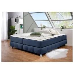 Boxspringbett Home Affaire "Salo", blau, B:166cm L:206cm, Komplettbetten, Boxspringbett, Ohne Kopfteil, inkl. Topper, auch in &Uuml;berl&auml;nge 220 cm