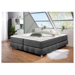 Boxspringbett Home Affaire "Salo", grau (anthrazit), B:186cm L:206cm, Komplettbetten, Boxspringbett, Ohne Kopfteil, inkl. Topper, auch in &Uuml;berl&auml;nge 220 cm