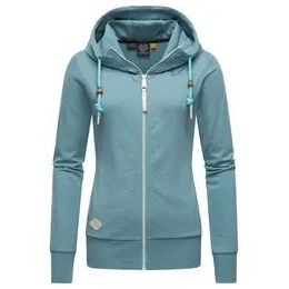 Kapuzensweatjacke Ragwear "Paya Intl.", Damen, Gr. XXL (44), blau (aquablau), Material: 50% Baumwolle, 50% Polyester, tailliert h&uuml;ftbedeckend, hoch geschlossener Ausschnitt, eng Rippb&uuml;ndchen, Sweatjacken, sportlicher Damen Kapuzensweater mit Kordeln