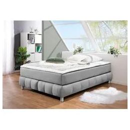 Boxspringbett Home Affaire "Salo", grau, B:146cm L:206cm, Komplettbetten, Boxspringbett, Ohne Kopfteil, inkl. Topper, auch in &Uuml;berl&auml;nge 220 cm
