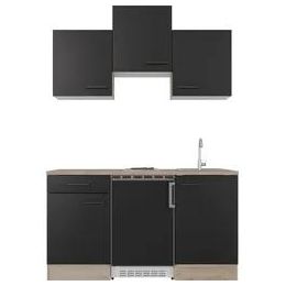 K&uuml;chenzeile Flex-Well "Capri", schwarz (k&uuml;che: schwarz, front: schwarz, korpus: endgrain oak, arbeitsplatte: endgrain oak), B:150,5cm H:205cm T:60cm, Komplettk&uuml;chen-Sets, K&uuml;chenzeile, mit E-Ger&auml;ten, Gesamtbreite 150,5 cm, in weiten Farben erh&auml;ltlich