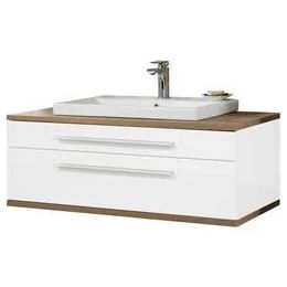Waschtisch Fackelmann "Waschplatz-Set STANFORD", wei&szlig; (korpus wei&szlig; glanz (abdeckplatte und boden nature oak), fronten wei&szlig; hochglanz, wei&szlig; glanz (abdeckplatte, boden optik nature, oak)), B:110cm H:45,4cm T:500cm, Waschtische, Waschtisch, 2-teilig