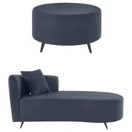 Recamiere Home Affaire "Hulby", blau (dunkelblau), B:182cm H:82cm T:90cm, 100% Polyester, Sofas, Recamiere, wahlweise mit und ohne Hocker und Armlehne links oder rechts