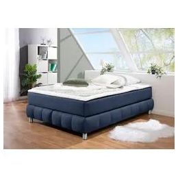 Boxspringbett Home Affaire "Salo", blau, B:146cm L:206cm, Komplettbetten, Boxspringbett, Ohne Kopfteil, inkl. Topper, auch in &Uuml;berl&auml;nge 220 cm