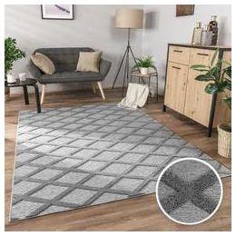 Teppich Paco Home "Utrecht 642", grau, B:160cm H:4mm L:220cm, Polyester, Teppiche, Teppich, Kurzflor, Uni Farben, 3D-Design, Rauten Muster, Hoch-Tief Effekt