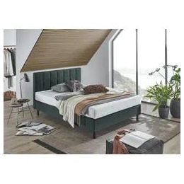 Boxbett "Nikola", gr&uuml;n (dunkelgr&uuml;n), B:142cm L:210cm, ATLANTIC HOME COLLECTION, Komplettbetten, Boxspringbett, Massivholzf&uuml;&szlig;en, mit / ohne Matratze, in H2 und H3 erh&auml;ltlich