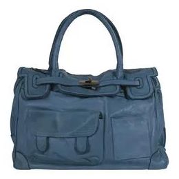 Shopper Samantha Look, Damen, Gr. B/H/T: 41cm x 29cm x 16cm onesize, blau, Leder, leicht gl&auml;nzend, unifarben, Taschen Shopper, echt Leder, Made in Italy