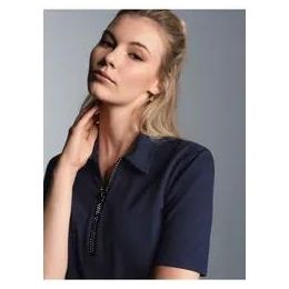 Poloshirt TRIGEMA "TRIGEMA Slim Fit Poloshirt mit Kristallsteinen", Damen, Gr. 3XL, blau (navy), Piqu&eacute;, 94% Baumwolle, 6% Elastan, Basic, lang, ohne Ausschnitt, Shirts