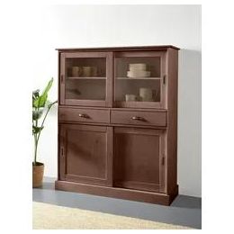 Highboard OTTO HOME "Schr&ouml;der", braun, B:114cm H:140cm T:40cm, FSC-zertifiziertes Massivholz, Sideboards, Highboard, Vitrine aus massivem Kiefernholz, Breite 114 cm