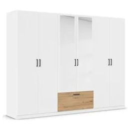 Dreht&uuml;renschrank Rauch "Kleiderschrank Schrank Garderobe W&auml;scheschrank BARI mit Spiegel", wei&szlig; (alpinwei&szlig;, eiche artisan), B:270cm H:210cm T:54cm, Holzwerkstoff, Schr&auml;nke, Dreht&uuml;renschrank, mit Schubasten mittig, moderner Griff in Graumetallic MADE IN GERMANY