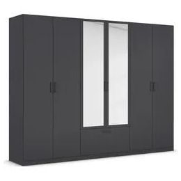 Dreht&uuml;renschrank Rauch "Kleiderschrank Schrank Garderobe W&auml;scheschrank BARI mit Spiegel", grau (graumetallic), B:270cm H:210cm T:54cm, Holzwerkstoff, Schr&auml;nke, Dreht&uuml;renschrank, mit Schubasten mittig, moderner Griff in Graumetallic MADE IN GERMANY