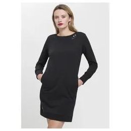 Sweatkleid Ragwear "MENITA O", Damen, Gr. M (38), N-Gr, schwarz (schwarz 1010), Sweatware, Obermaterial: 50% Baumwolle, 50% Polyester, kontrastfarbene Details, unifarben, figurbetont, Rundhals, Kleider Sweatkleid, mit veganer 3 Knopf-Applikation