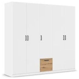 Dreht&uuml;renschrank Rauch "Kleiderschrank Schrank Garderobe W&auml;scheschrank BARI", wei&szlig; (alpinwei&szlig;, eiche artisan), B:225cm H:210cm T:54cm, Holzwerkstoff, Schr&auml;nke, Dreht&uuml;renschrank, mit Schubasten mittig, moderner Griff in Graumetallic MADE IN GERMANY