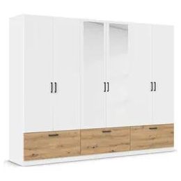 Dreht&uuml;renschrank Rauch "Kleiderschrank Schrank Garderobe W&auml;scheschrank BARI mit Spiegel", wei&szlig; (alpinwei&szlig;, eiche artisan), B:270cm H:210cm T:54cm, Holzwerkstoff, Schr&auml;nke, Dreht&uuml;renschrank, mit Schubk&auml;sten und modernem Griff in Graumetallic MADE IN GERMANY