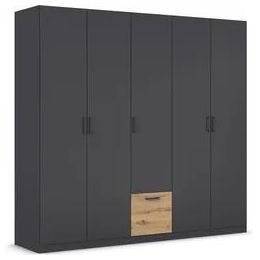 Dreht&uuml;renschrank Rauch "Kleiderschrank Schrank Garderobe W&auml;scheschrank BARI", grau (graumetallic, eiche artisan), B:225cm H:210cm T:54cm, Holzwerkstoff, Schr&auml;nke, Dreht&uuml;renschrank, mit Schubasten mittig, moderner Griff in Graumetallic MADE IN GERMANY