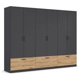 Dreht&uuml;renschrank Rauch "Kleiderschrank Schrank Garderobe W&auml;scheschrank BARI", grau (graumetallic, eiche artisan), B:270cm H:210cm T:54cm, Holzwerkstoff, Schr&auml;nke, Dreht&uuml;renschrank, mit Schubk&auml;sten und modernem Griff in Graumetallic MADE IN GERMANY