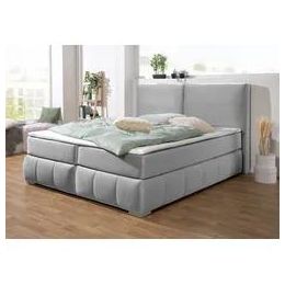 Boxspringbett Home Affaire "Wehma", silber, B:210cm L:233cm, Struktur fein (100% Polyester), Komplettbetten, Boxspringbett, inkl. Topper in 3 verschiedenen Matratzen, auch in Samtstoff