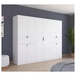 Dreht&uuml;renschrank Rauch "Kleiderschrank Schrank Garderobe W&auml;scheschrank TICAO", wei&szlig; (alpinwei&szlig;), B:271cm H:210cm T:54cm, Holzwerkstoff, Schr&auml;nke, Dreht&uuml;renschrank, mit 2 ger&auml;umigen Schubladen, viel Stauraum MADE IN GERMANY