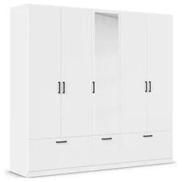 Dreht&uuml;renschrank Rauch "Kleiderschrank Schrank Garderobe W&auml;scheschrank BARI mit Spiegel", wei&szlig; (alpinwei&szlig;), B:225cm H:210cm T:54cm, Holzwerkstoff, Schr&auml;nke, Dreht&uuml;renschrank, mit Schubk&auml;sten und modernem Griff in Graumetallic MADE IN GERMANY