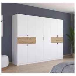 Dreht&uuml;renschrank Rauch "Kleiderschrank Schrank Garderobe W&auml;scheschrank TICAO", wei&szlig; (alpinwei&szlig;, eiche artisan), B:271cm H:210cm T:54cm, Holzwerkstoff, Schr&auml;nke, Dreht&uuml;renschrank, mit 2 ger&auml;umigen Schubladen, viel Stauraum MADE IN GERMANY