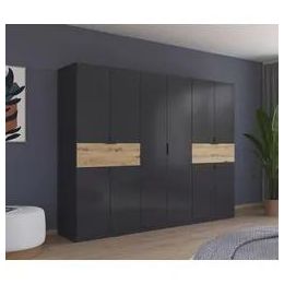 Dreht&uuml;renschrank Rauch "Kleiderschrank Schrank Garderobe W&auml;scheschrank TICAO", grau (graumetallic, eiche artisan), B:271cm H:210cm T:54cm, Holzwerkstoff, Schr&auml;nke, Dreht&uuml;renschrank, mit 2 ger&auml;umigen Schubladen, viel Stauraum MADE IN GERMANY