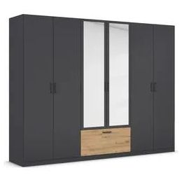 Dreht&uuml;renschrank Rauch "Kleiderschrank Schrank Garderobe W&auml;scheschrank BARI mit Spiegel", grau (graumetallic, eiche artisan), B:270cm H:210cm T:54cm, Holzwerkstoff, Schr&auml;nke, Dreht&uuml;renschrank, mit Schubasten mittig, moderner Griff in Graumetallic MADE IN GERMANY