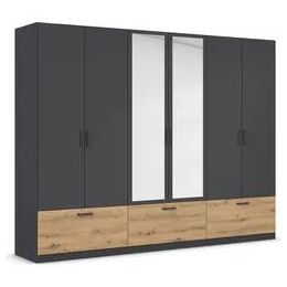 Dreht&uuml;renschrank Rauch "Kleiderschrank Schrank Garderobe W&auml;scheschrank BARI mit Spiegel", grau (graumetallic, eiche artisan), B:270cm H:210cm T:54cm, Holzwerkstoff, Schr&auml;nke, Dreht&uuml;renschrank, mit Schubk&auml;sten und modernem Griff in Graumetallic MADE IN GERMANY