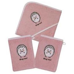 W&ouml;rner Handtuch Set W&Ouml;RNER "Igel rosa Kapuzenbadetuch mit 2 Waschhandschuhen", rosa, 3 Stk., Frottier, Frottier, Obermaterial: 100% Baumwolle, Handt&uuml;cher, mit s&uuml;&szlig;er Igelstickerei