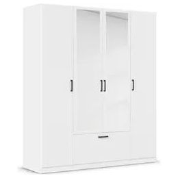 Dreht&uuml;renschrank Rauch "Kleiderschrank Schrank Garderobe W&auml;scheschrank BARI mit Spiegel", wei&szlig; (alpinwei&szlig;), B:180cm H:210cm T:54cm, Holzwerkstoff, Schr&auml;nke, Dreht&uuml;renschrank, mit Schubasten mittig, moderner Griff in Graumetallic MADE IN GERMANY