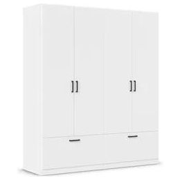Dreht&uuml;renschrank Rauch "Kleiderschrank Schrank Garderobe W&auml;scheschrank BARI", wei&szlig; (alpinwei&szlig;), B:180cm H:210cm T:54cm, Holzwerkstoff, Schr&auml;nke, Dreht&uuml;renschrank, mit Schubk&auml;sten und modernem Griff in Graumetallic MADE IN GERMANY
