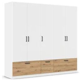 Dreht&uuml;renschrank Rauch "Kleiderschrank Schrank Garderobe W&auml;scheschrank BARI", wei&szlig; (alpinwei&szlig;, eiche artisan), B:225cm H:210cm T:54cm, Holzwerkstoff, Schr&auml;nke, Dreht&uuml;renschrank, mit Schubk&auml;sten und modernem Griff in Graumetallic MADE IN GERMANY