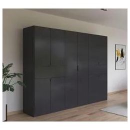 Dreht&uuml;renschrank Rauch "Kleiderschrank Schrank Garderobe W&auml;scheschrank TICAO", grau (graumetallic), B:271cm H:210cm T:54cm, Holzwerkstoff, Schr&auml;nke, Dreht&uuml;renschrank, mit 2 ger&auml;umigen Schubladen, viel Stauraum MADE IN GERMANY