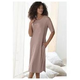 Nachthemd Vivance DREAMS, Damen, Gr. 36/38, N-Gr, lila (mauve), Single Jersey, Obermaterial: 100% Baumwolle, unifarben, oversize wadenlang, Rundhals, Kleider Nachthemd, mit sch&ouml;nem Foildruck