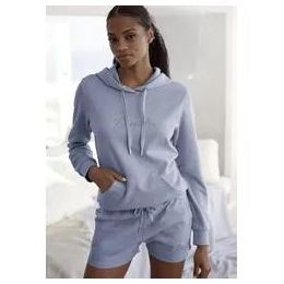 Kapuzensweatshirt BENCH. LOUNGEWEAR, Damen, Gr. 44/46, blau (hellblau meliert), Interlock, Obermaterial: 52% Baumwolle, 48% Polyester, bestickt, meliert, unifarben, Basic, bequem h&uuml;ftlang, Rippb&uuml;ndchen, Sweatshirts, mit gl&auml;nzender Logostickerei, Loungewear, Loungeanzug