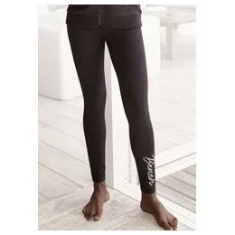 Leggings BENCH. LOUNGEWEAR, Damen, Gr. 44/46, N-Gr, grau (anthrazit meliert), Single Jersey, Obermaterial: 63% Baumwolle, 32% Polyester, 5% Elasthan, bestickt, meliert, unifarben, Basic, figurbetont lang, Hosen Leggings, mit gl&auml;nzender Logostickerei, Loungewear